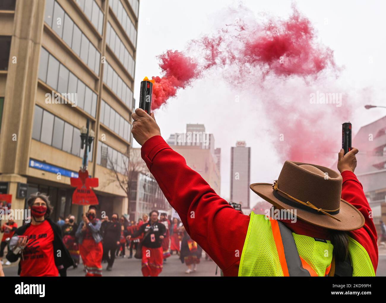 Participants during the annual Red Dress Day march in downtown Edmonton, hosted by Project ...