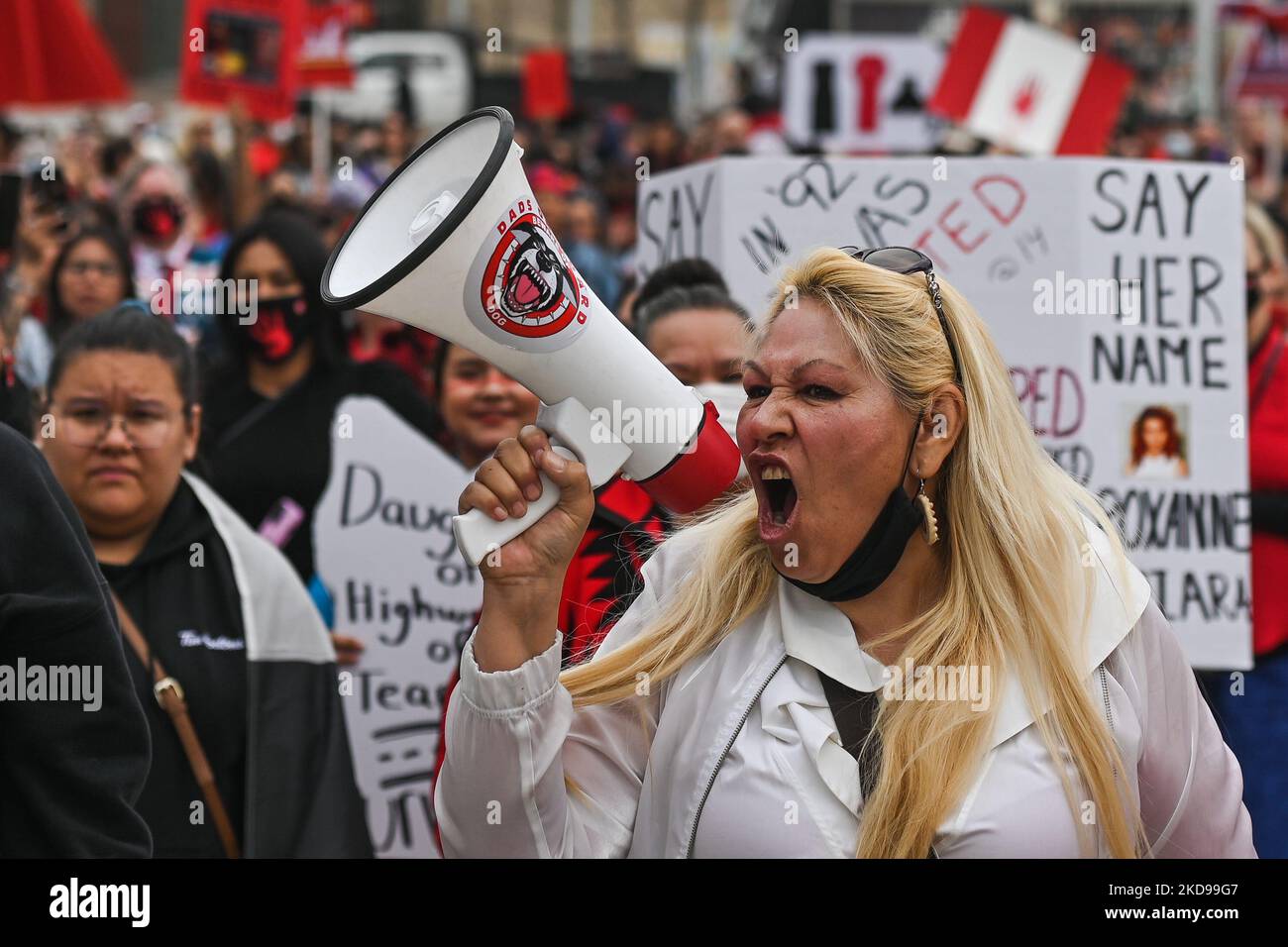 Participants during the annual Red Dress Day march in downtown Edmonton, hosted by Project ...