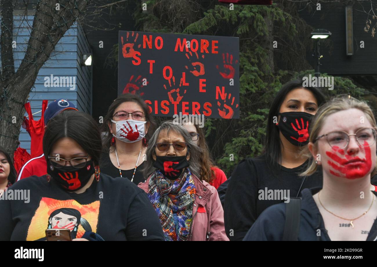 Participants during the annual Red Dress Day march in downtown Edmonton, hosted by Project ...