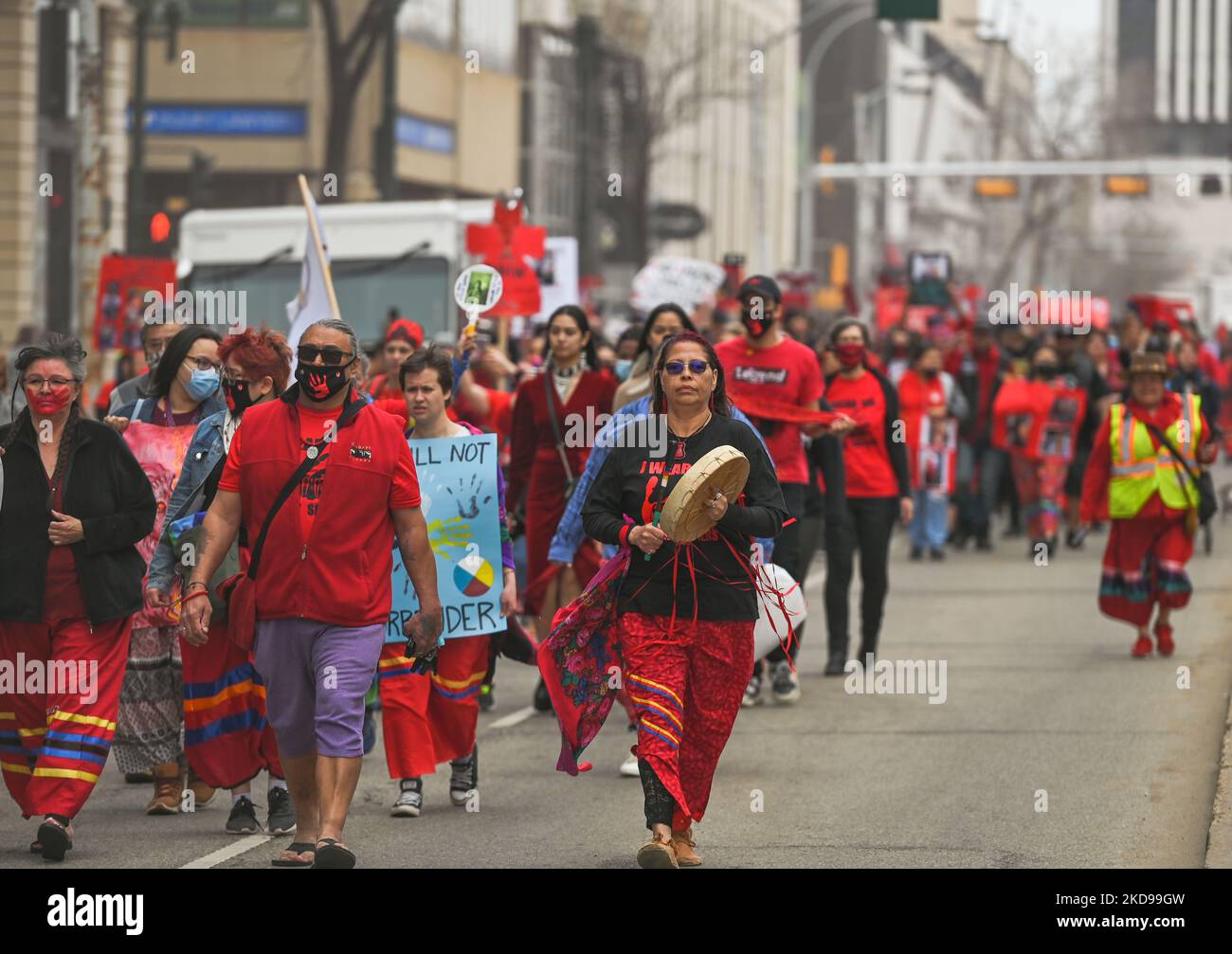 Participants during the annual Red Dress Day march in downtown Edmonton, hosted by Project ...