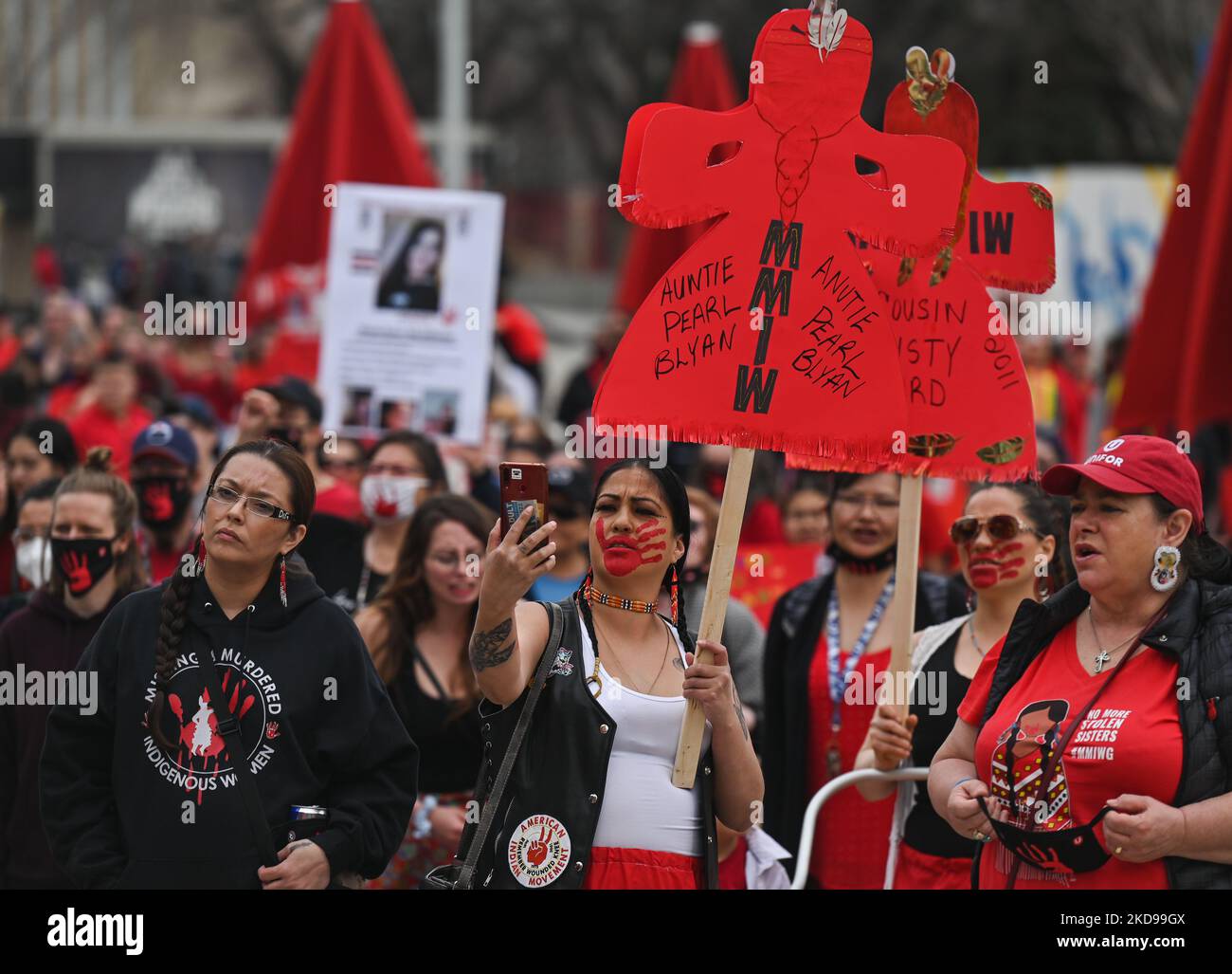 Participants during the annual Red Dress Day march in downtown Edmonton, hosted by Project ...