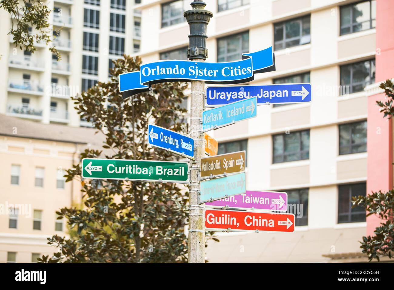 A colorful Crossroad signpost showing direction Stock Photo - Alamy