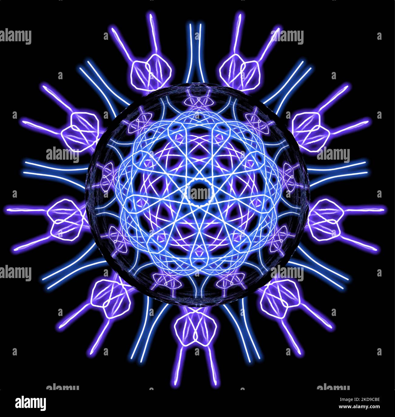 An abstract 2D illustration with a complex network of glowing blue and ...