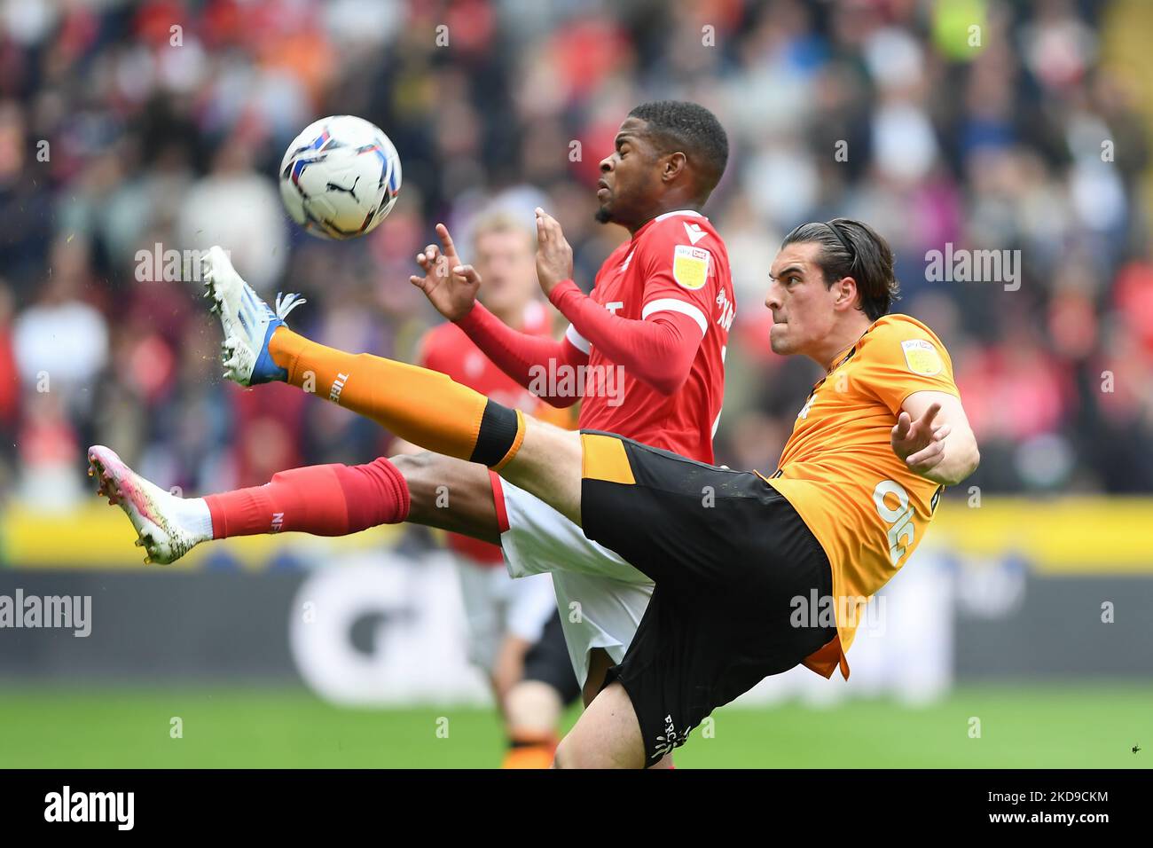 Jacob Greaves of Hull City wins the ball from Xande Silva of Nottingham ...