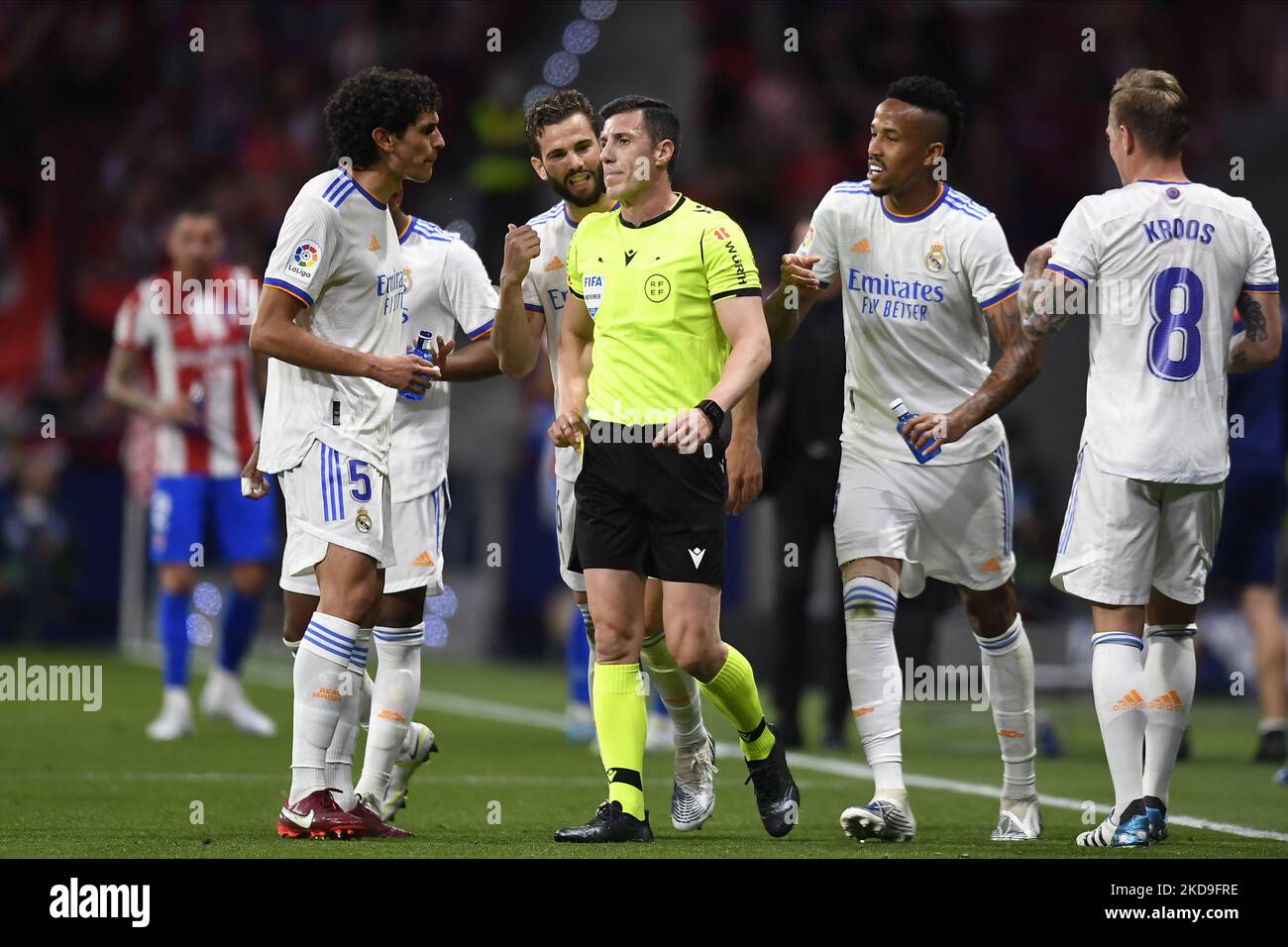 Real Madrid players protes to referee Cesar Soto Grado during the La ...