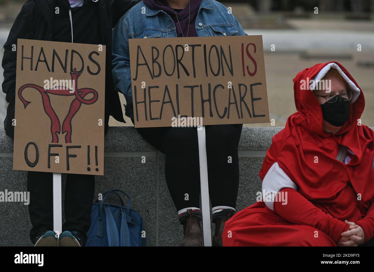 Activists hold Pro-Choice posters. Local pro-Choice activists gathered ...
