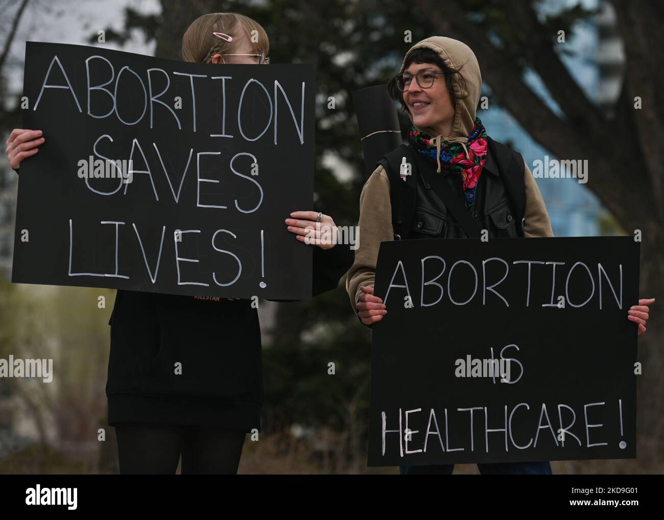 Activists hold Pro-Choice posters. Local pro-Choice activists gathered ...