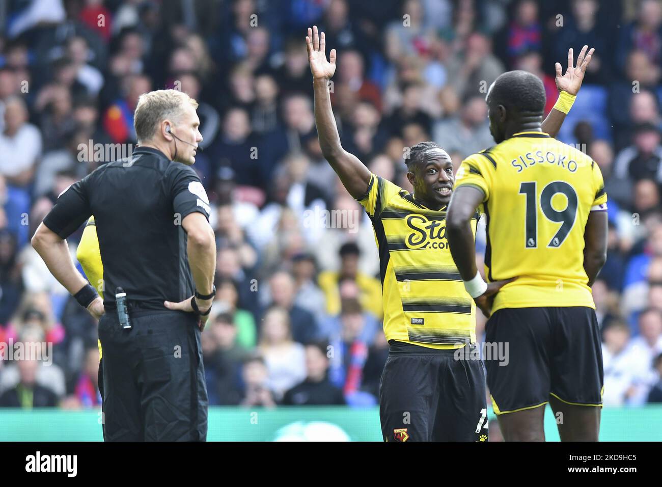 Hassane Kamara of Watford and Moussa Sissoko of Watford in discussion ...