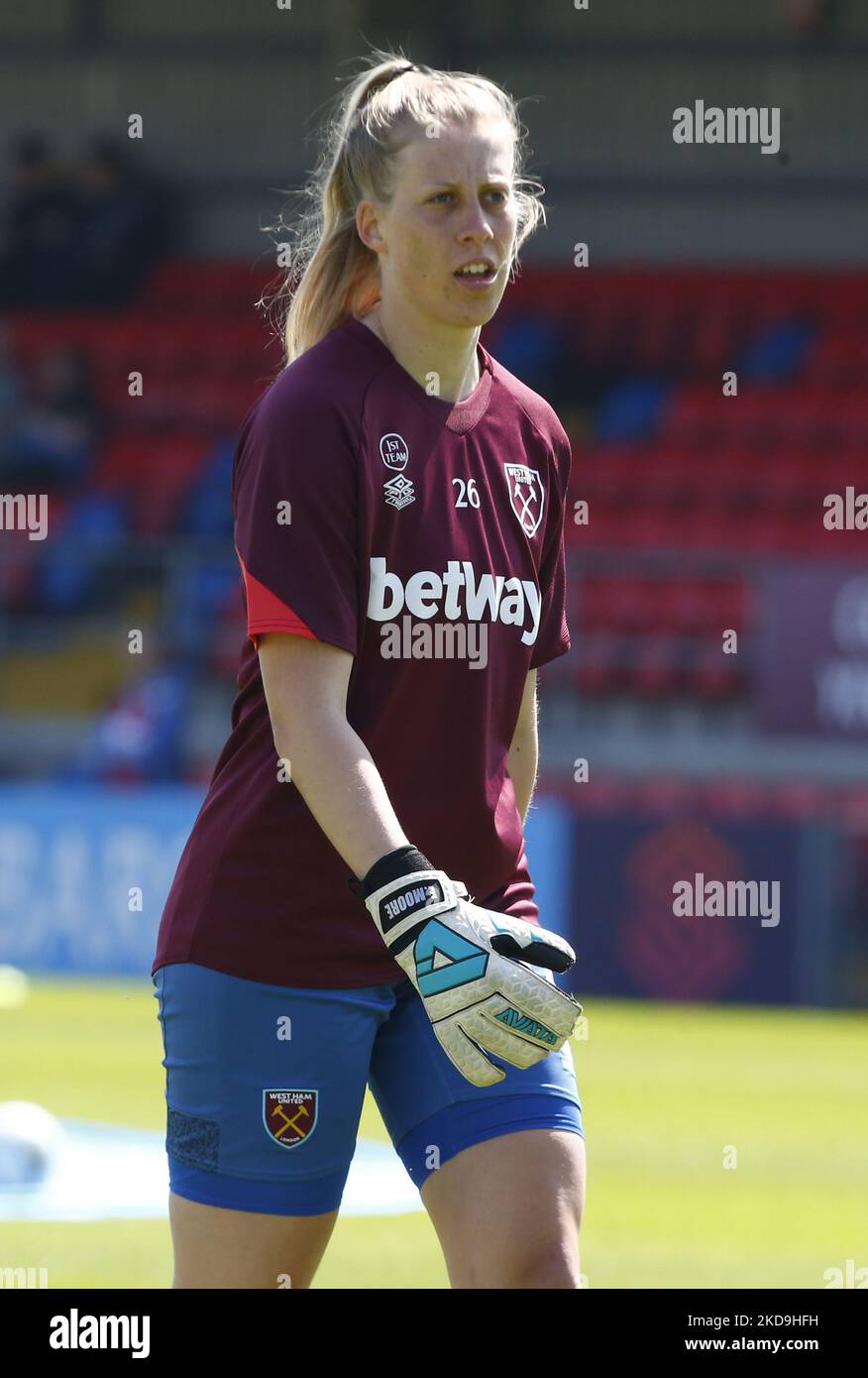 Emily Moore of West Ham United WFC during the pre-match warm-up during ...