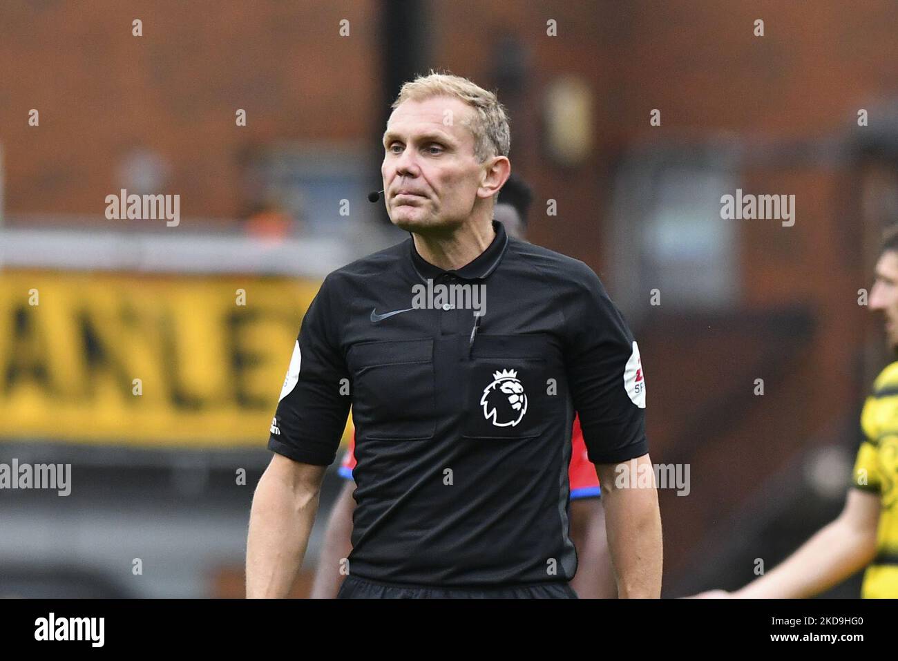 The referee Graham Scott looks on during the Premier League match ...