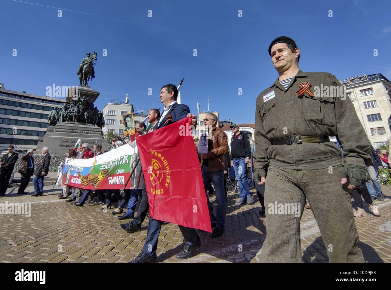 People march on the streets during Victory Day celebrations in Sofia ...