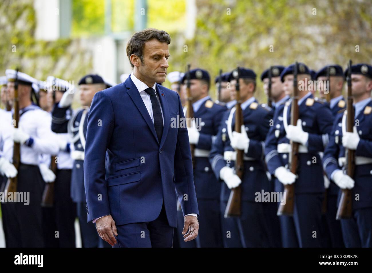 French President Emmanuel Macron reviews the guard of honour at the ...