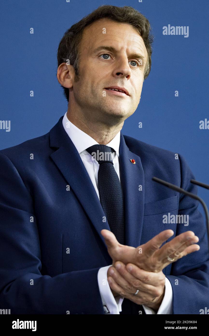 French President Emmanuel Macron is pictured during a press conference ...