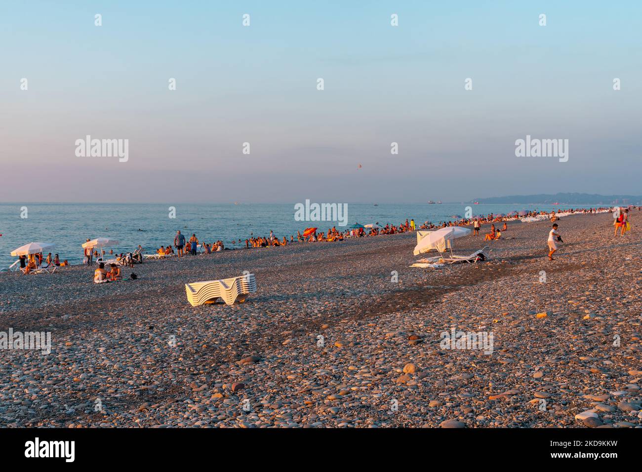 Batumi, Georgia - 30 August, 2022: People relax on the beach in Batumi ...