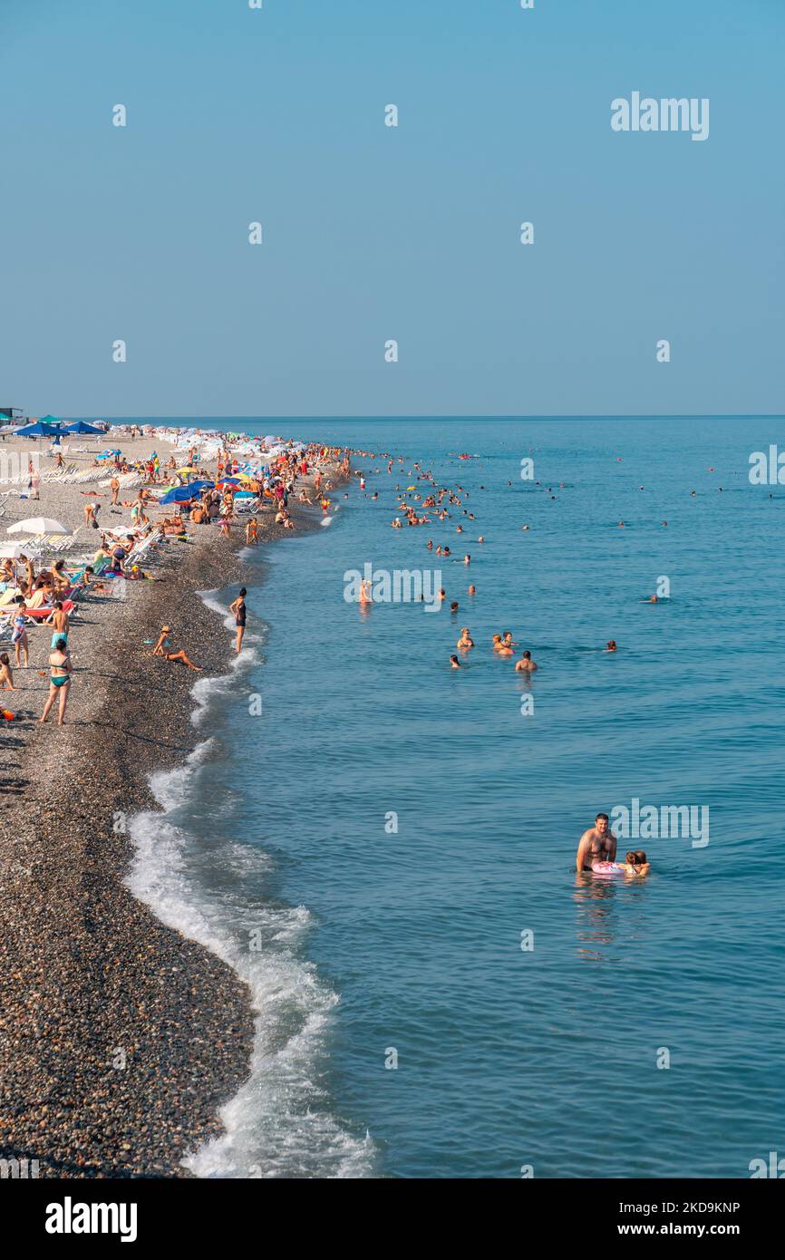 Batumi, Georgia - 30 August, 2022: People relax on the beach in Batumi ...