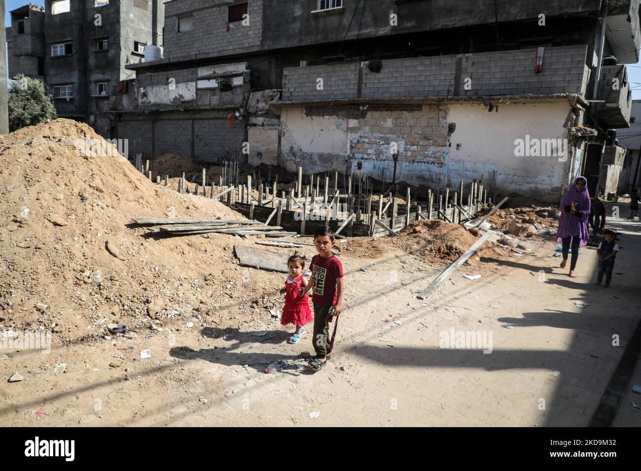 A general view shows the site of destroyed houses under renovation in ...
