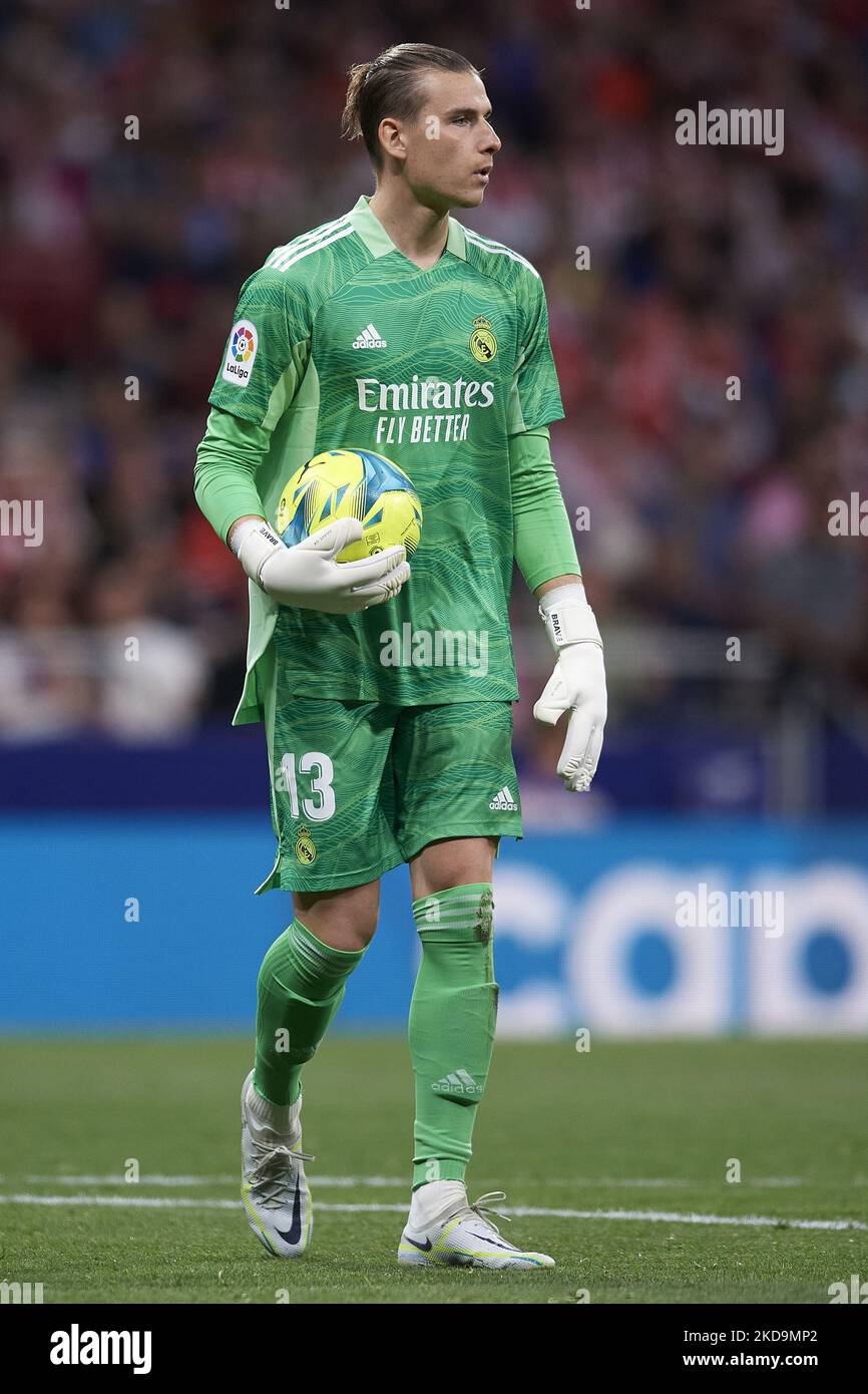 Andriy Lunin of Real Madrid with the ball during the La Liga Santander ...