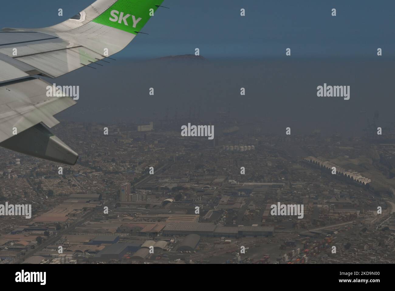 SKY Airline plane flies over LIma near Jorge Chavez International ...