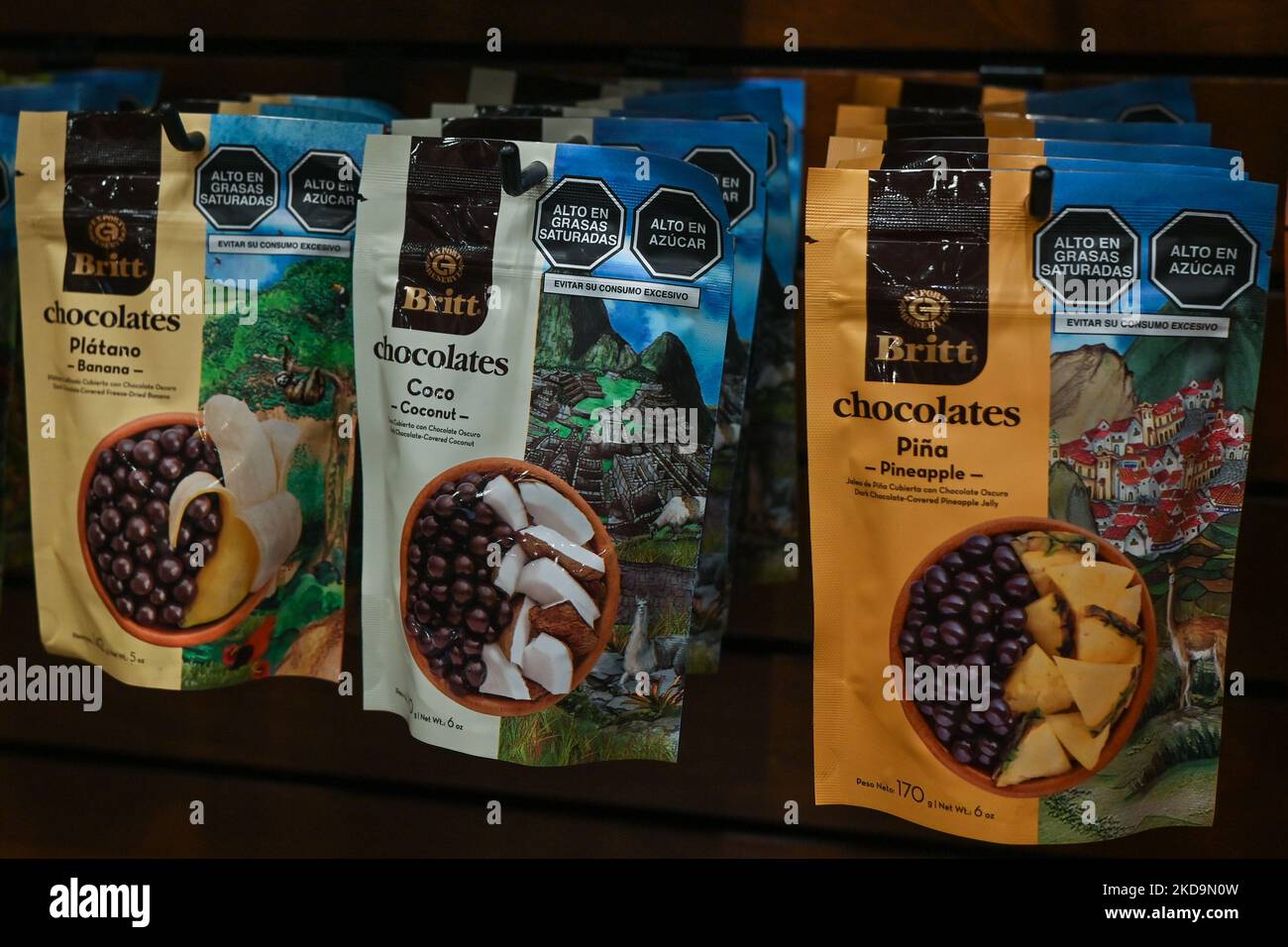 Peruvian chocolate on display inside a shop in the main terminal at ...