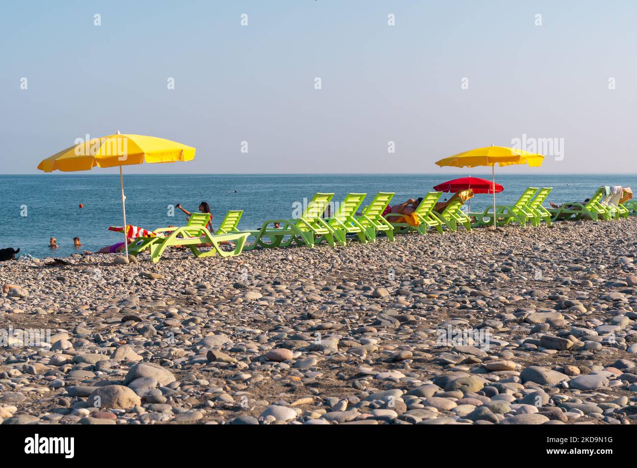Batumi, Georgia - 30 August, 2022: People relax on the beach in Batumi ...
