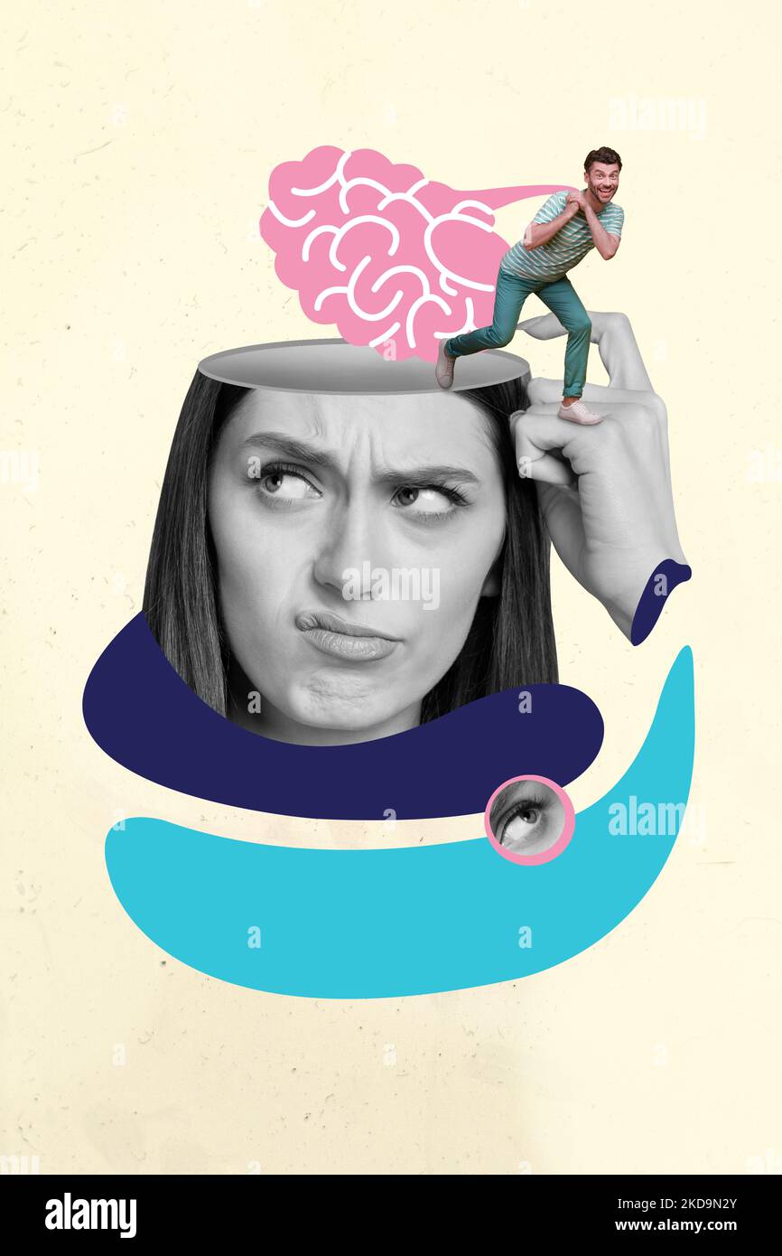 Collage 3d image of pinup pop retro sketch of funny funky guy stealing ...