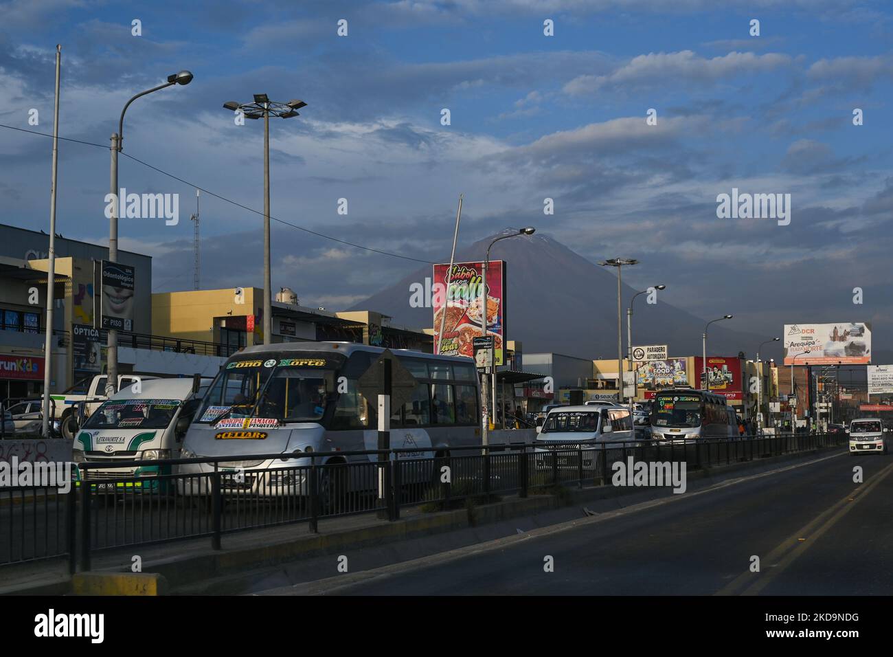 View of Cerro Colorado district of Arequipa with Misti volcano in the ...