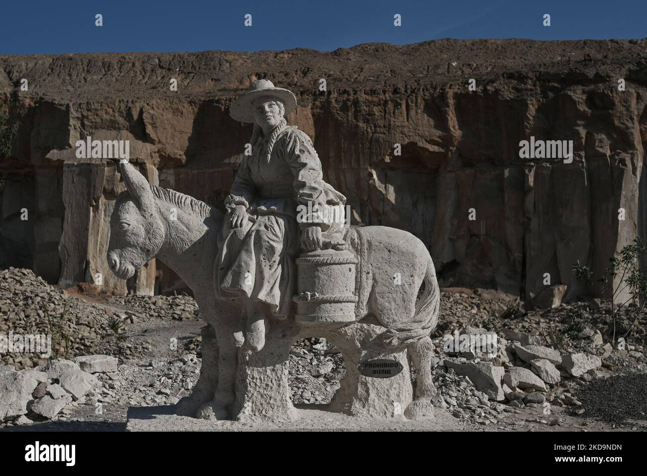 A sculpture made from volcanic rock inside Añashuayco Sillar Quarries ...