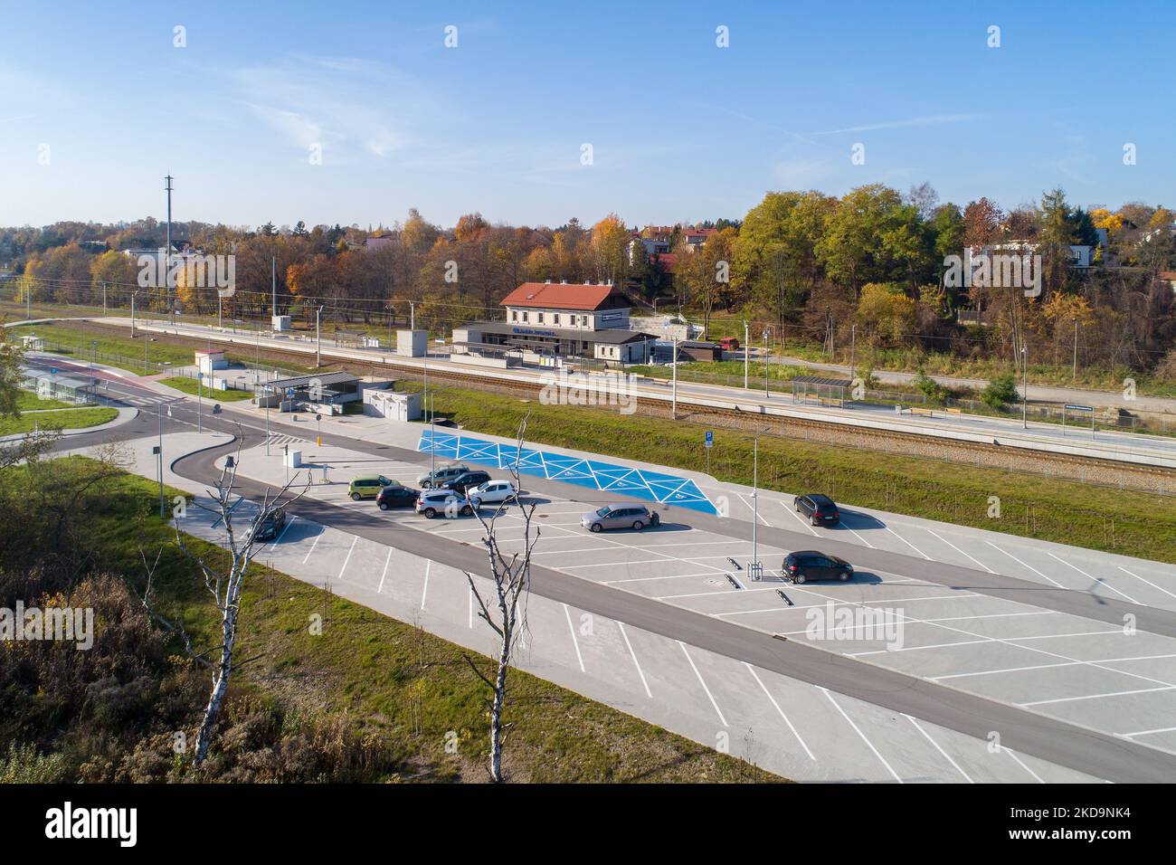 Newly modernized small railway station in Swoszowice district in Krakow ...