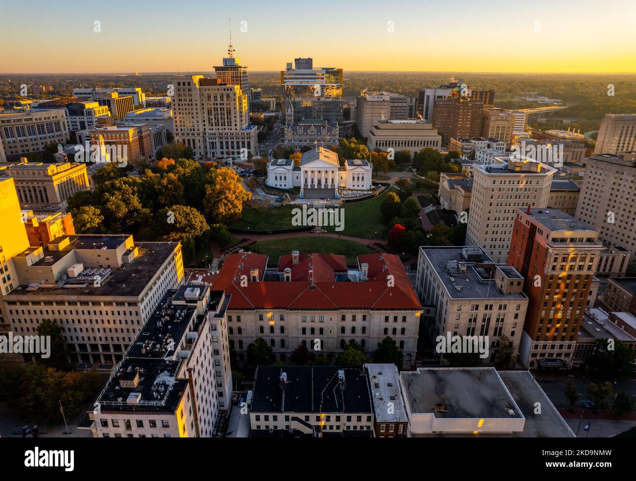 An aerial view of Virginia State Capitol and the cityscape, Richmond ...