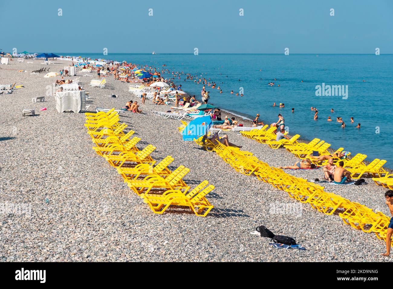Batumi, Georgia - 30 August, 2022: People relax on the beach in Batumi ...