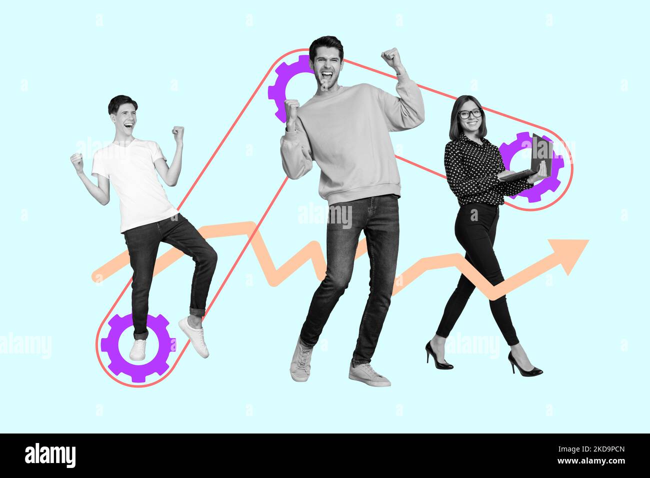 Photo artwork minimal picture of excited crazy people rising fists ...