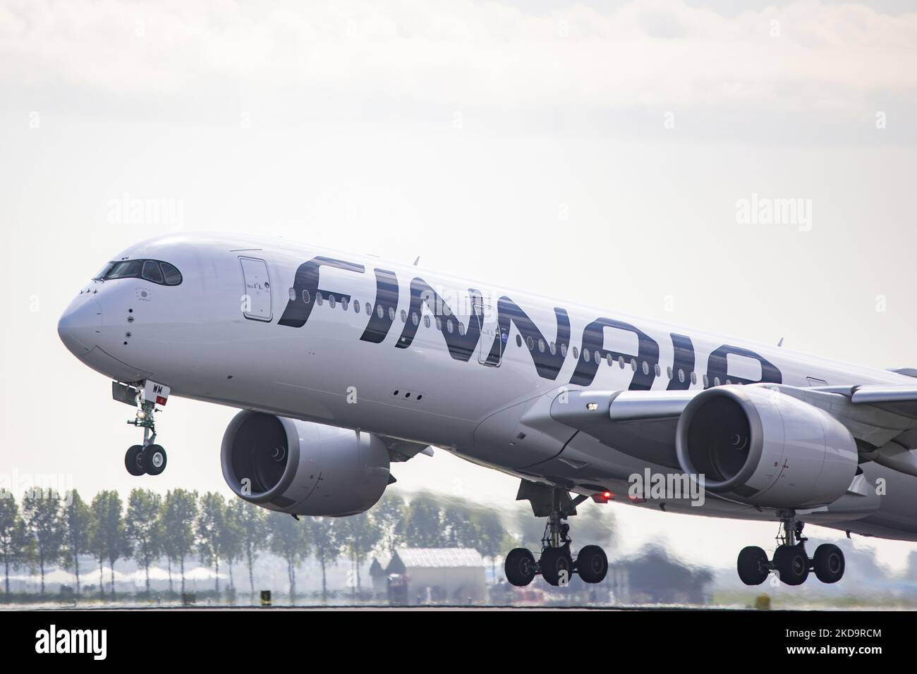 Finnair Airbus A350-900 aircraft as seen during rotation, take off and ...