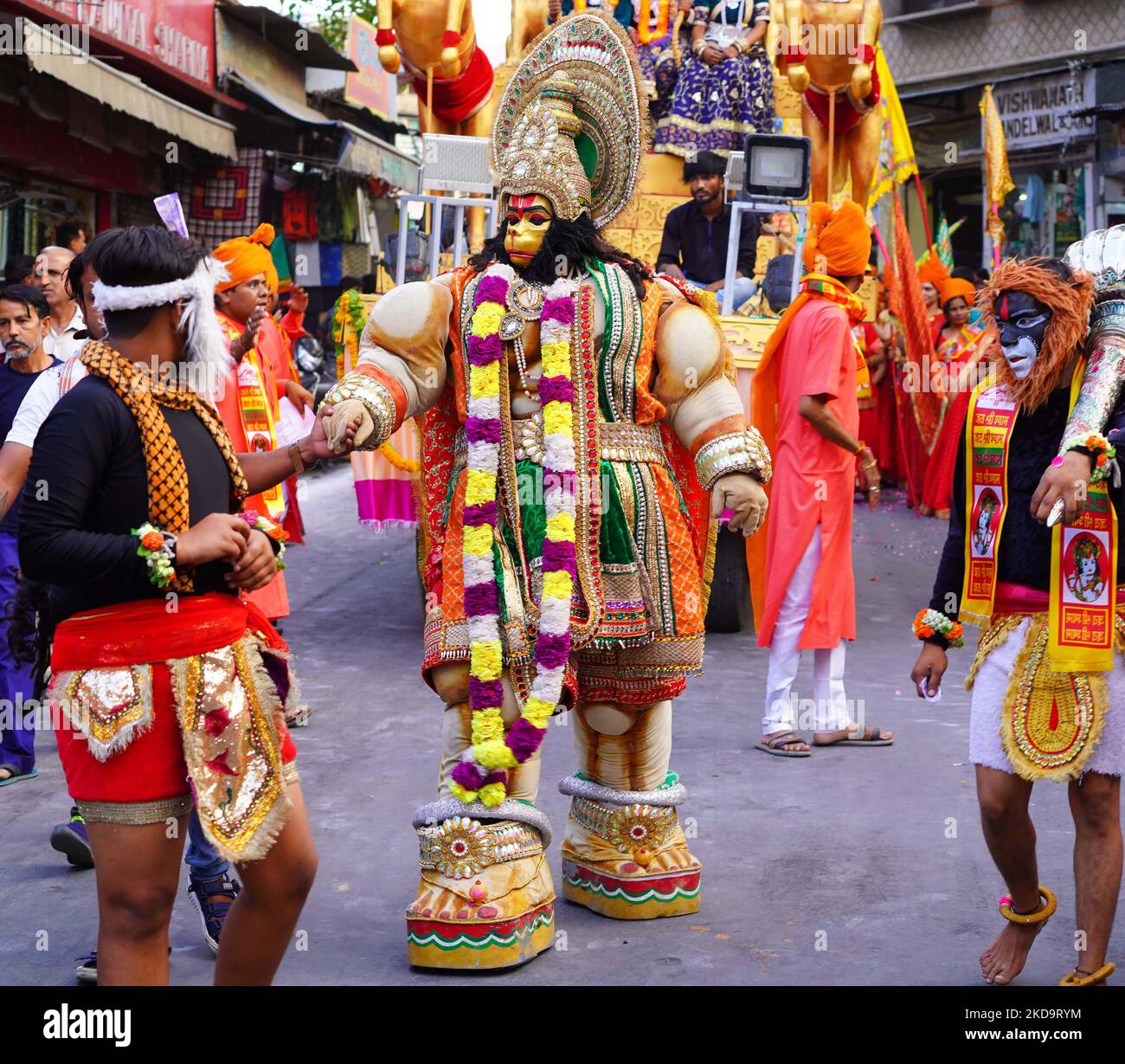 A man dressed as Hindu lord Hanuman take part in the religious ...