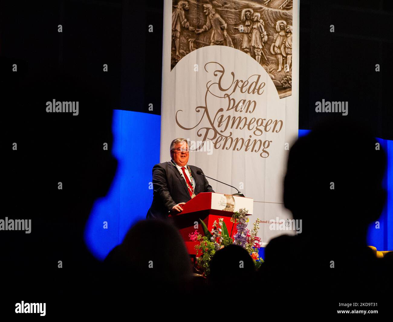 Mayor of Nijmegen, Hubert Bruls is giving a speech during the 'Treaties ...