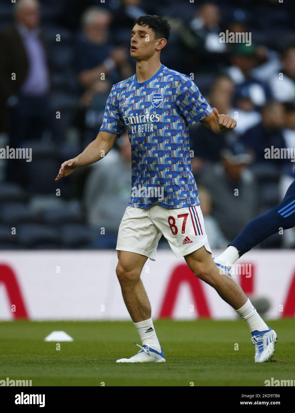 Charlie Patino of Arsenal during the pre-match warm-up during Premier ...