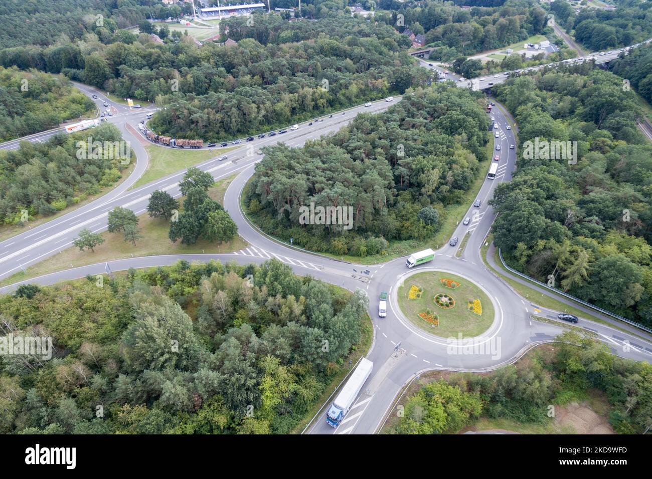 An aerial shot of traffic congestion on the highway because of road ...