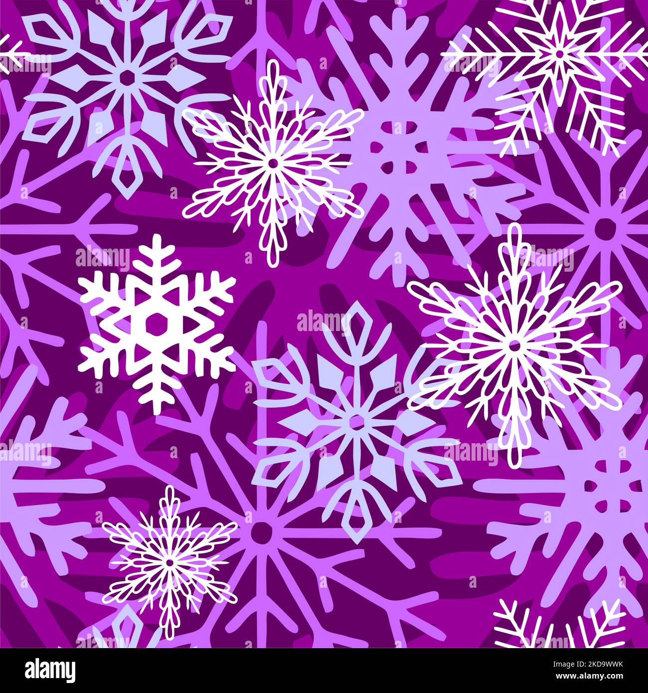 seamless asymmetric pattern of multi-colored snowflakes on a purple ...