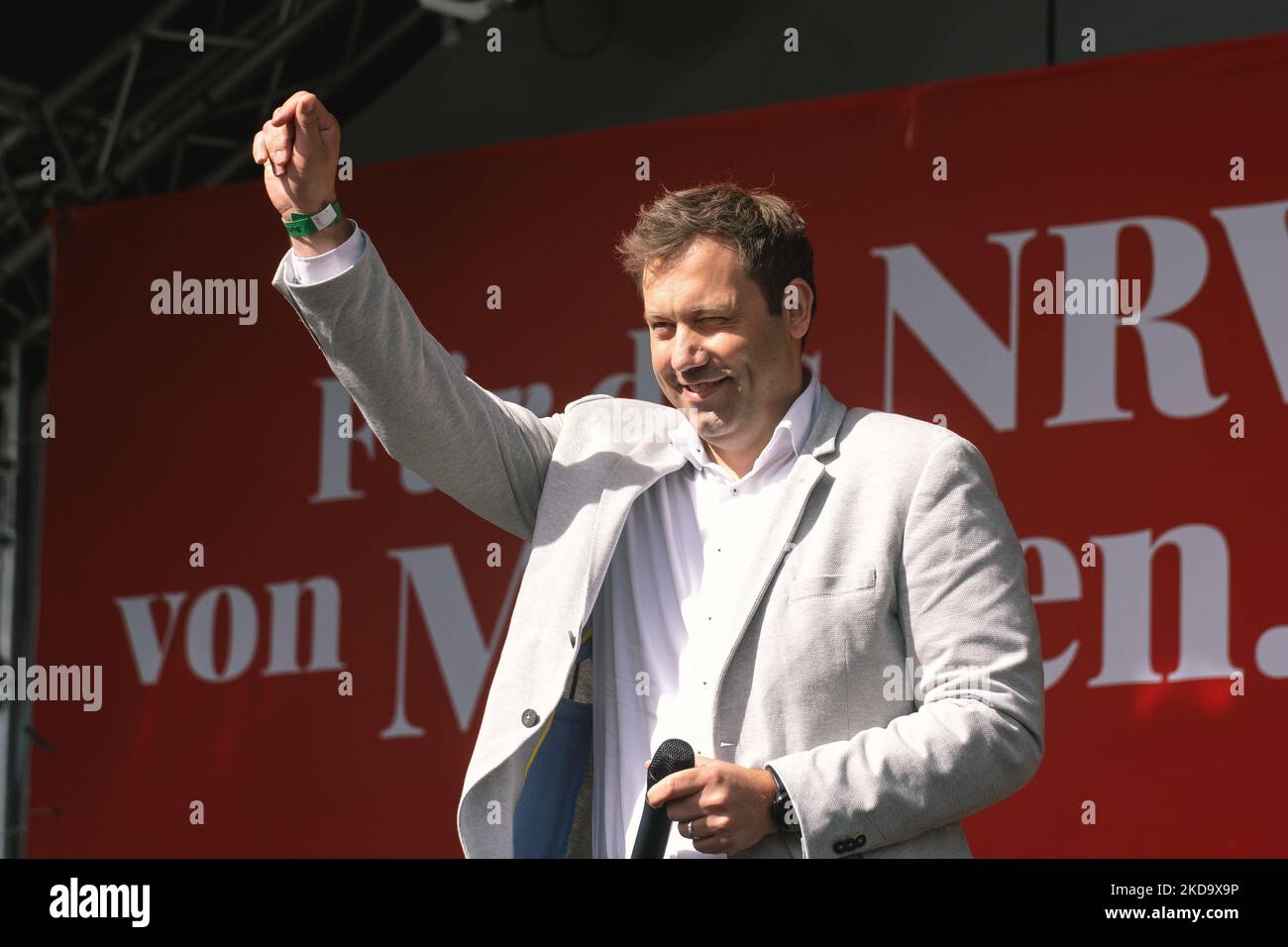 Lars Klingbeil, member of the German Bundestag, speaks to the crowd at ...