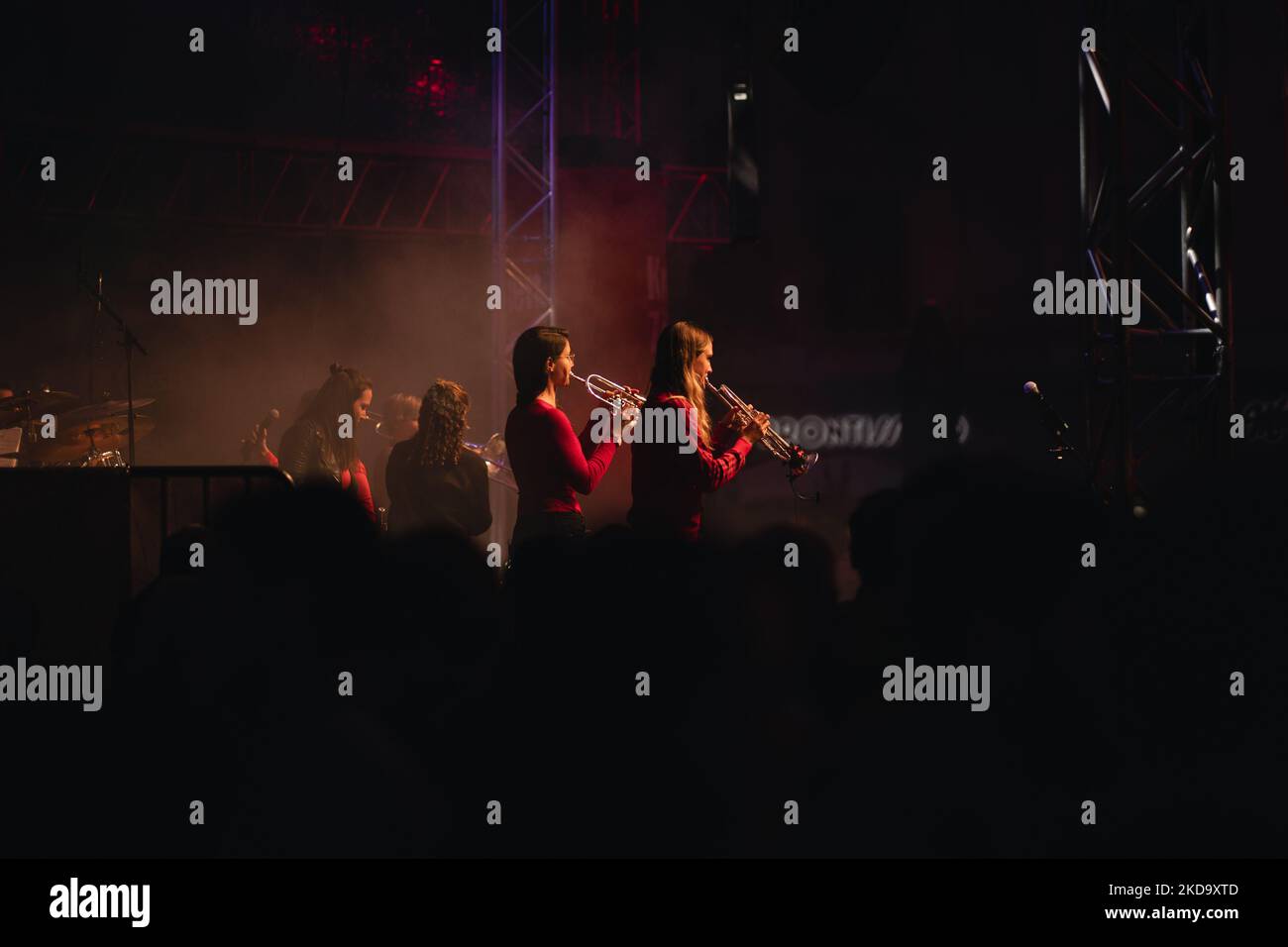 Trumpet players on stage at Aufsteirern in Graz, Austria Stock Photo ...
