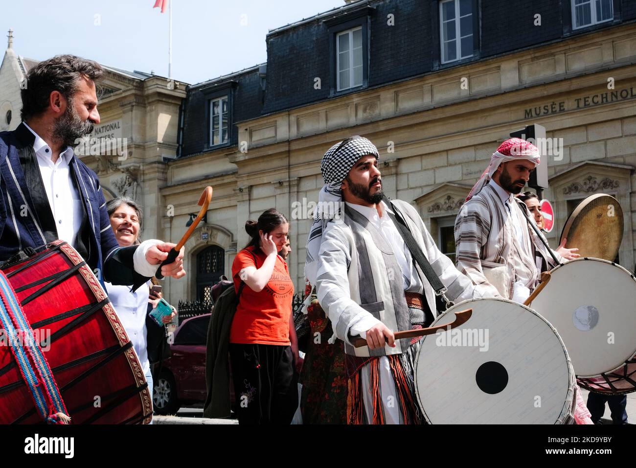 Kurdish musicians in traditional clothes for the opening of the first ...