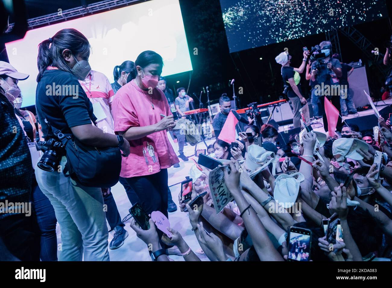 Vice President and presidential aspirant Leni Robredo greets supporters ...