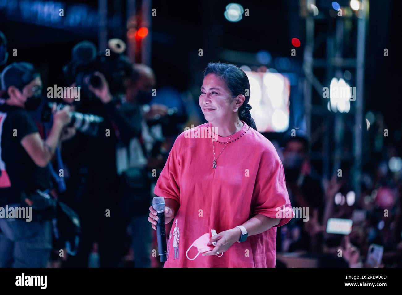 Vice President and presidential aspirant Leni Robredo speaks to ...