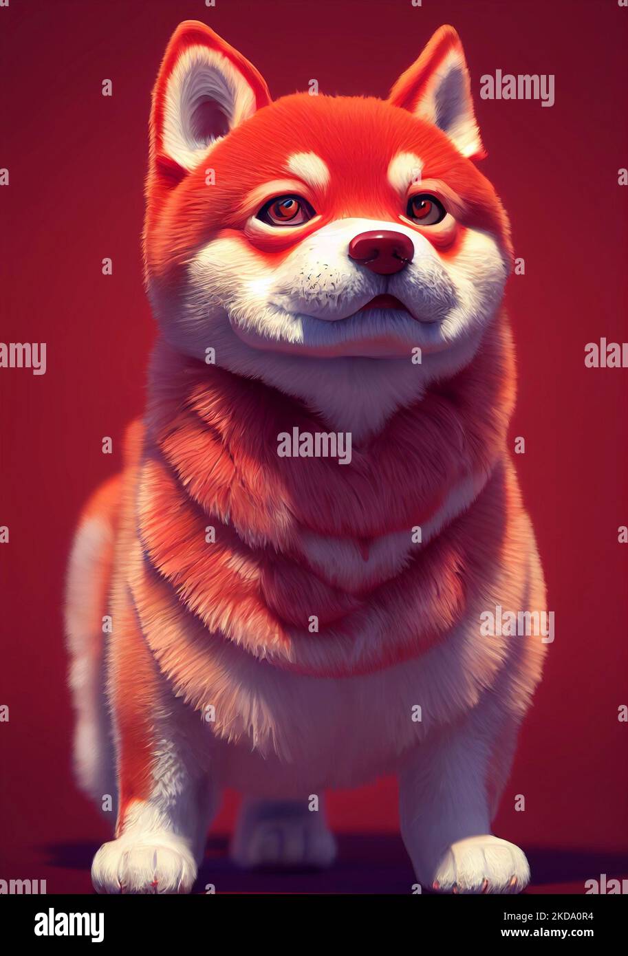 A Shiba Inu red dog in red backgorund Stock Photo - Alamy