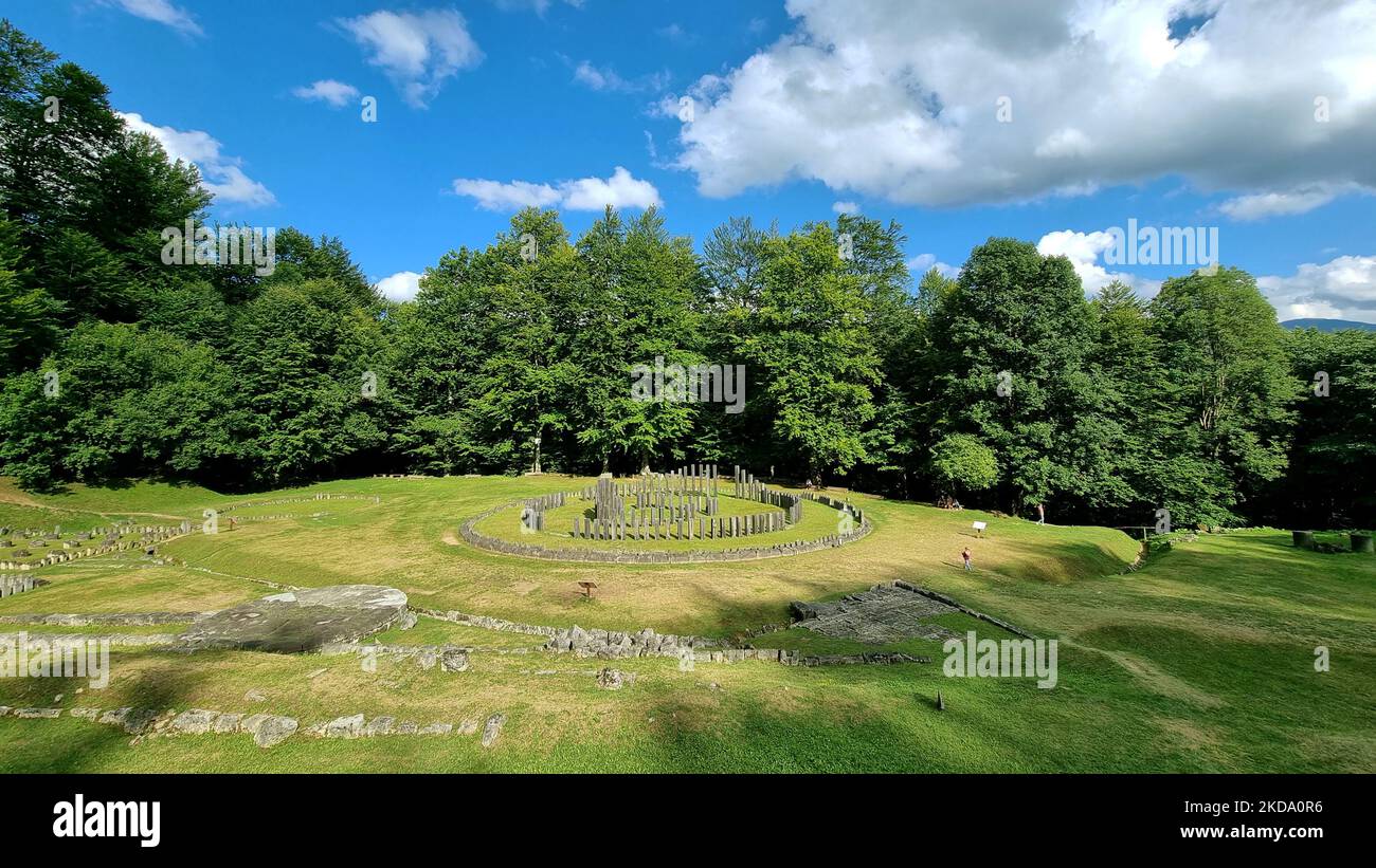 A panoramic view of Ruins of Dacian temples (Sarmizegetusa Regia) in ...