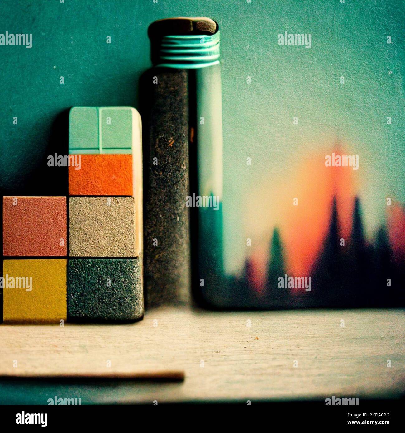 A stacked cubes in row in green background Stock Photo - Alamy