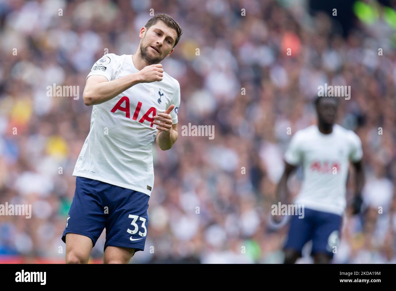 Ben Davies of Tottenham gestures during the Premier League match ...