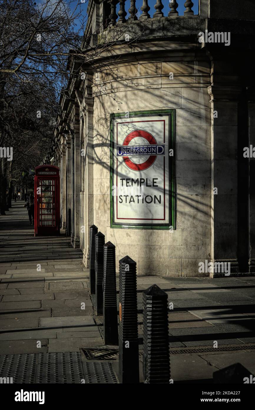 The Temple tube station exterior wall in London, United Kingdom Stock ...