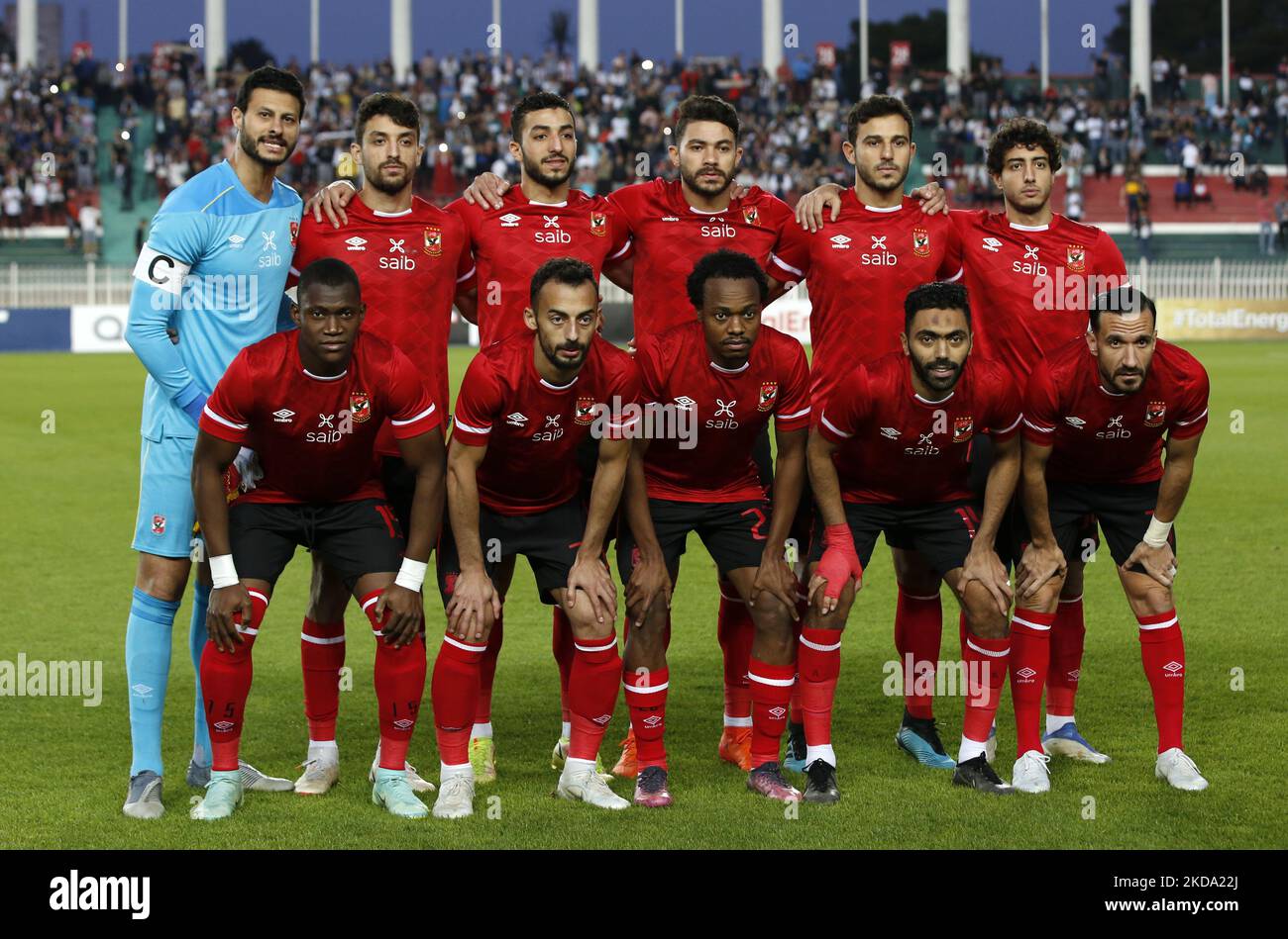 Al-Ahly's starting XI pose for a group photo ahead of the CAF Champions ...