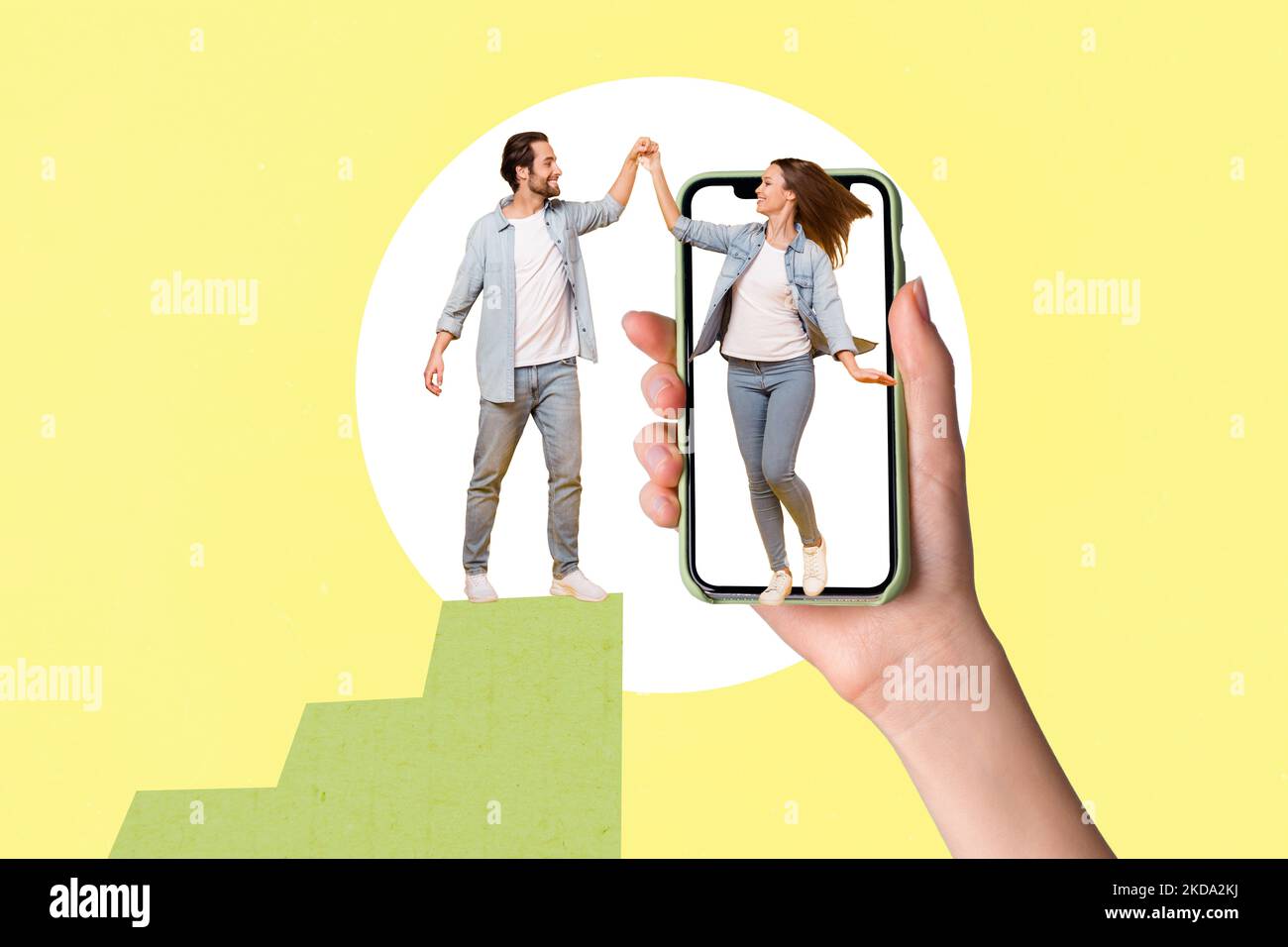 Creative photo 3d collage poster postcard artwork of two happy person ...