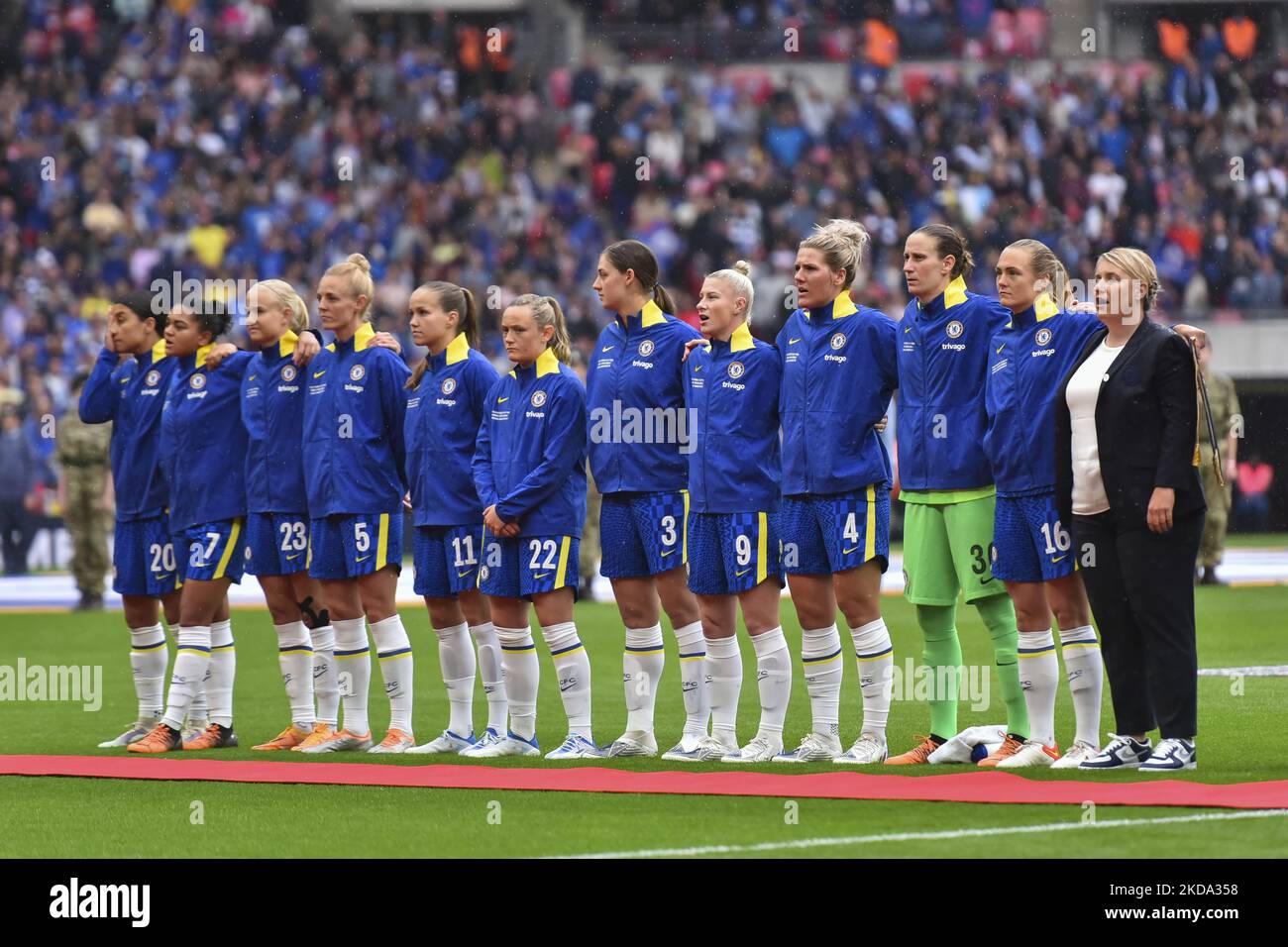 Chelsea players during the national anthem before the Women's FA Cup ...